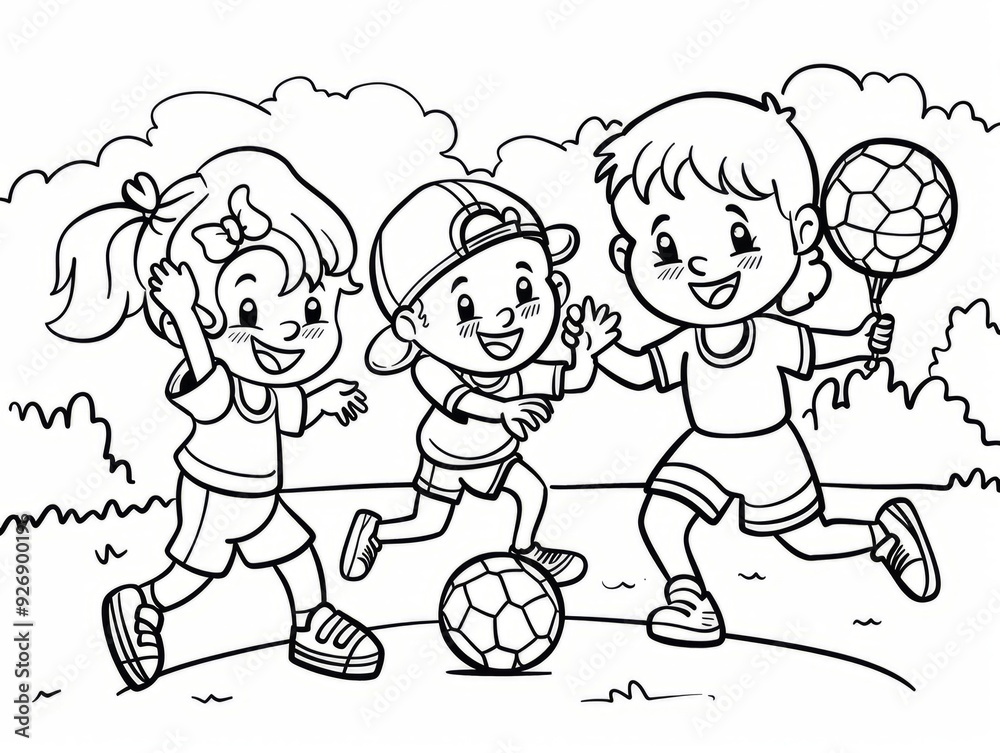 Children Playing Sports Colouring Pages for Kids, Preschoolers ...