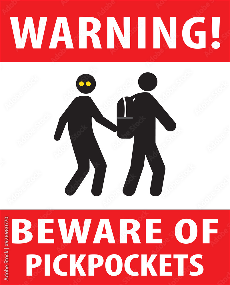 Beware of pick pocket warning sign vector.eps Stock Vector | Adobe Stock