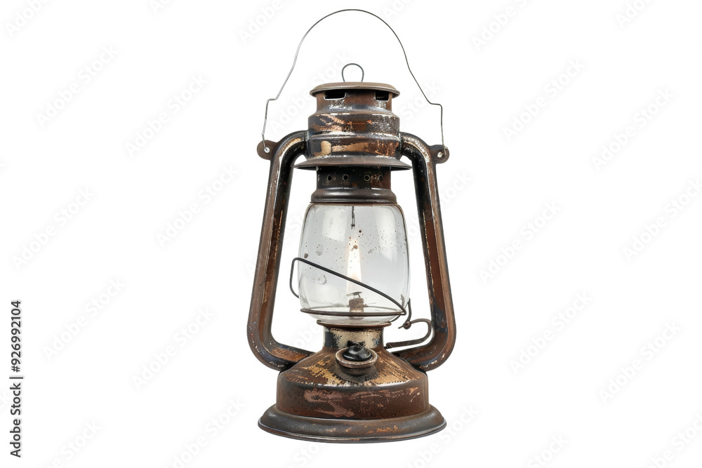 Stock-Foto „Vintage rustic kerosene lantern on white background ...
