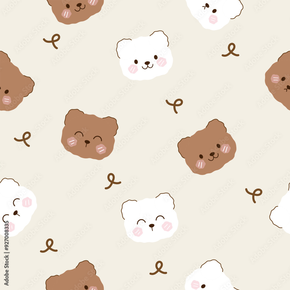 cute white and brown teddy bear heads seamless pattern Stock Vector | Adobe Stock