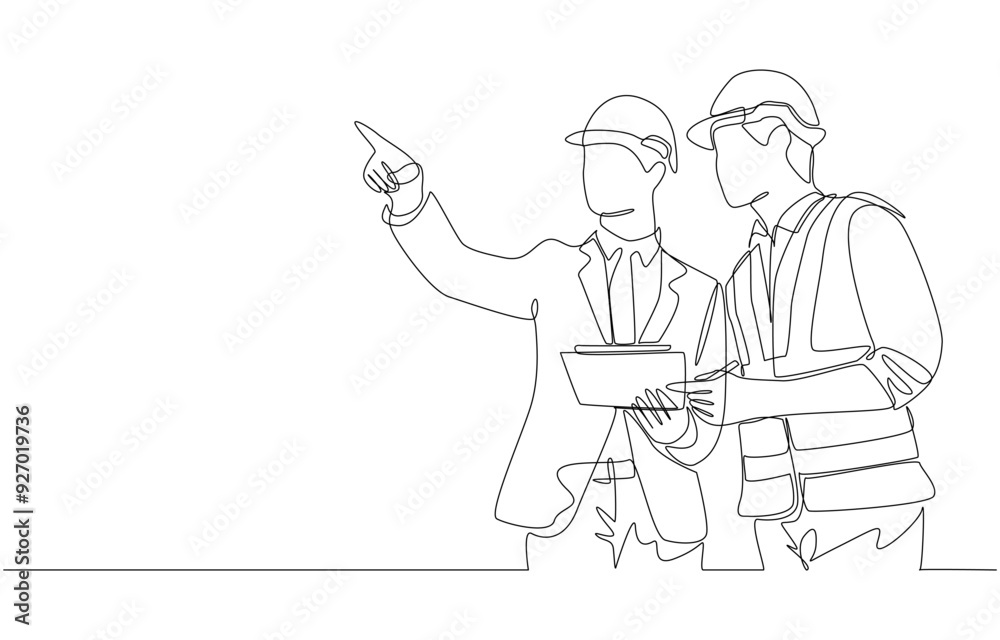 Continuous one line drawing of engineering manager discussing ...