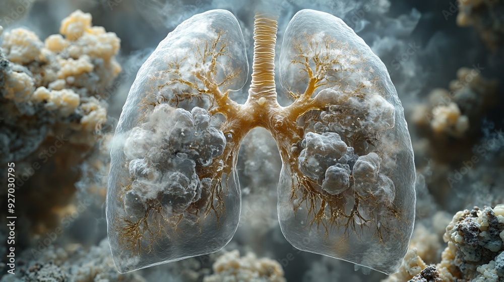 Ilustrace 3D Human Lungs with Pleural Effusion: A detailed depiction of ...