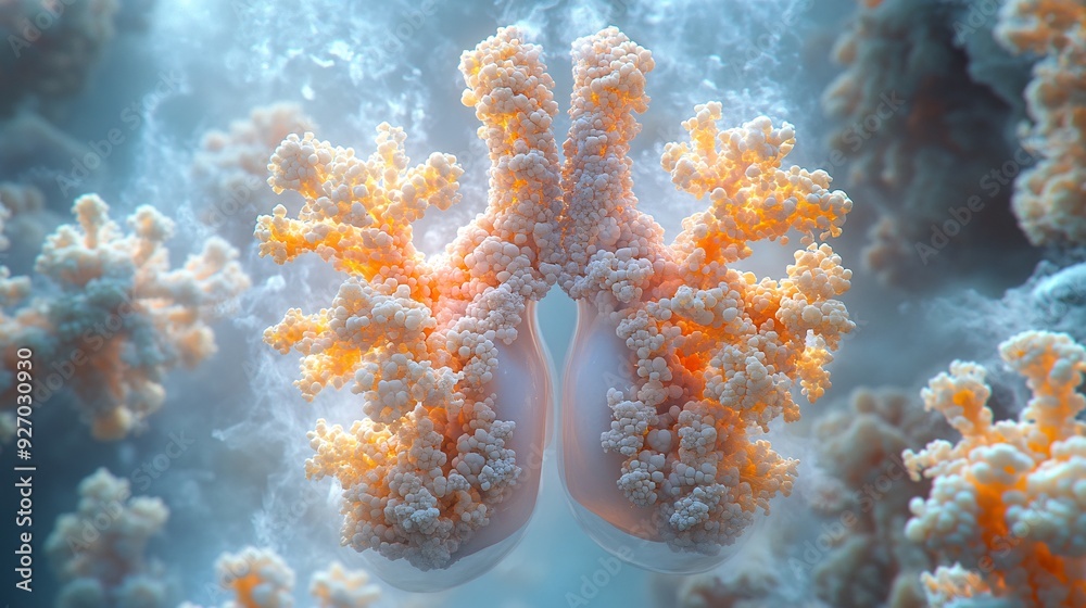 3D Human Lungs with Airway Inflammation: A detailed rendering showing ...
