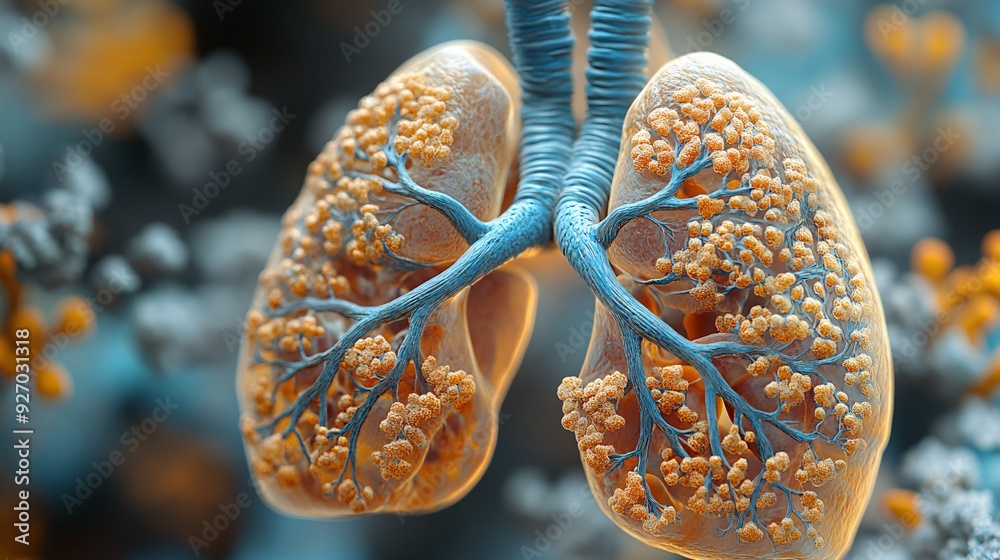 3D Human Lungs with Bronchial Tubes: A detailed image showing the ...