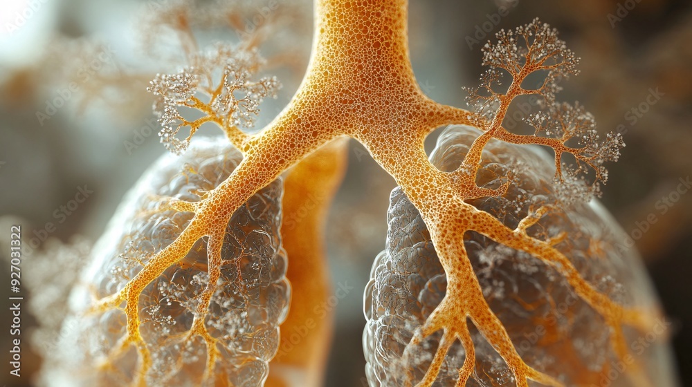 3D Human Lungs with Bronchial Tubes: A detailed image showing the ...