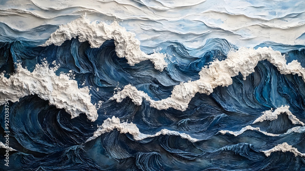 17. "A dramatic 3D wall art piece of crashing waves or turbulent sea ...