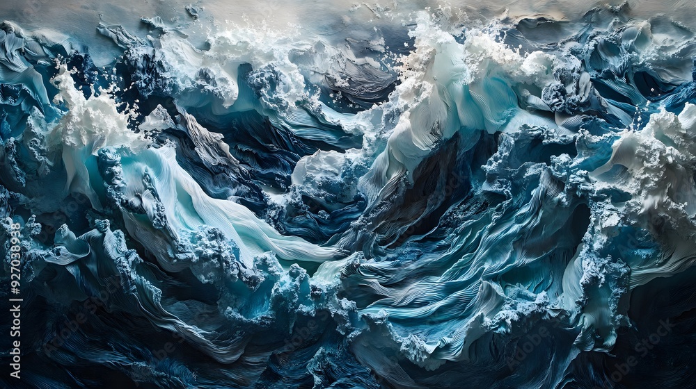 17. "A dramatic 3D wall art piece of crashing waves or turbulent sea ...