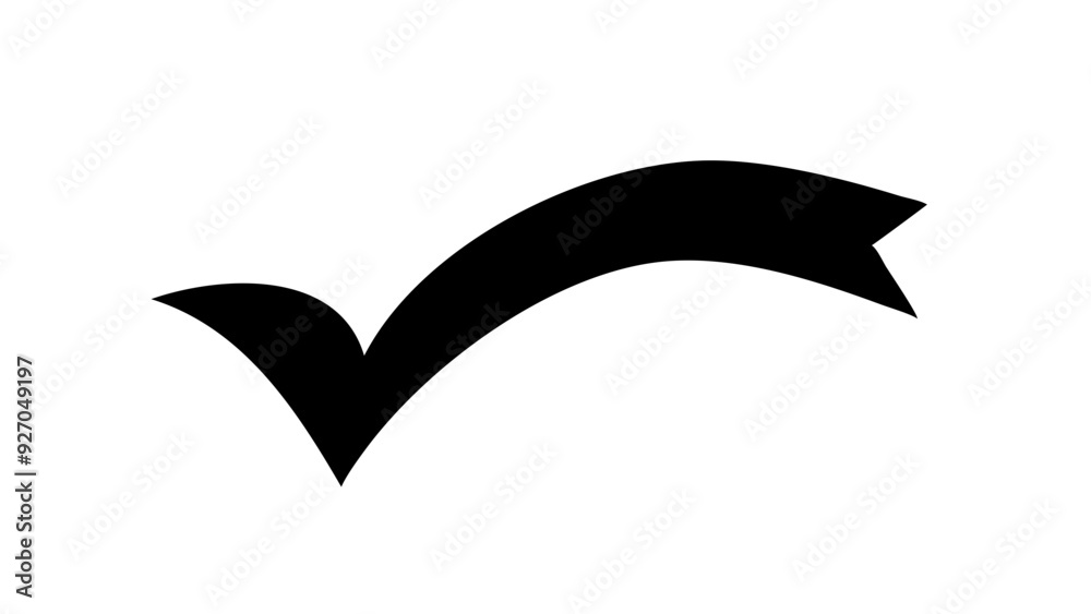 a black check mark symbol. It is a simple, bold, and stylized ...