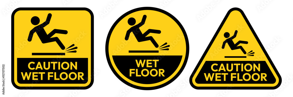 Hazard slippery surface wet floor sign, vector illustration isolated on ...
