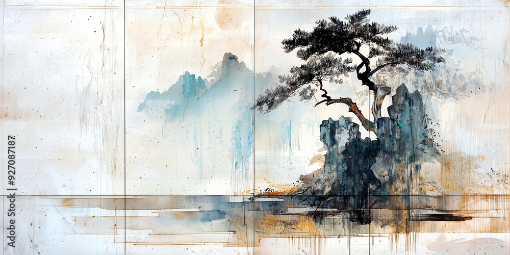 Traditional eastern art. Ink painting. Zen. ancient scroll. Fantasy ...