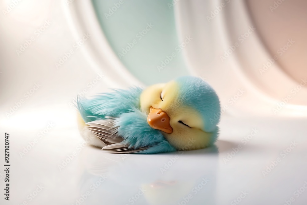 Sweet Chibi Duck Sleeping On Clean White Studio Background. Stock ...
