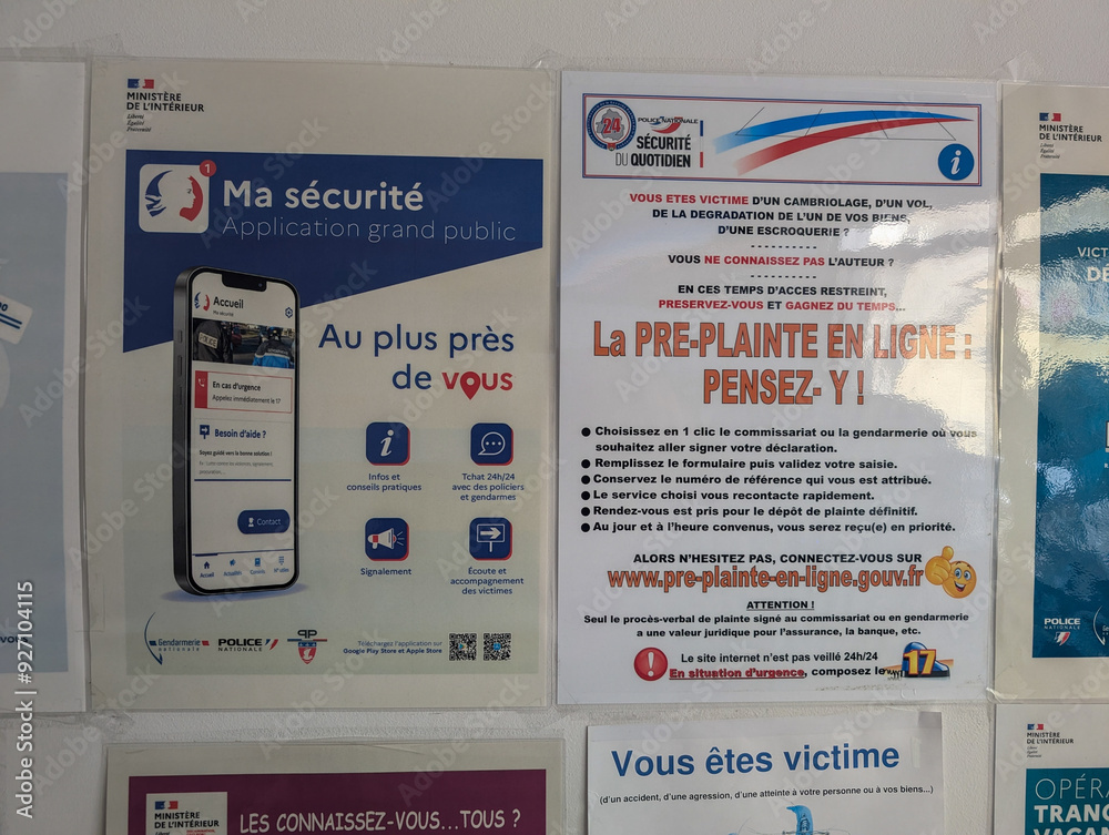France, 17 July 2024: Public safety posters promoting online crime ...