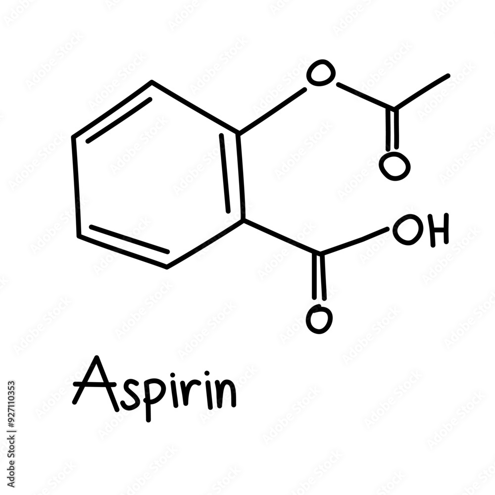 Hand drawn chemical structural formula of aspirin, also known as ...