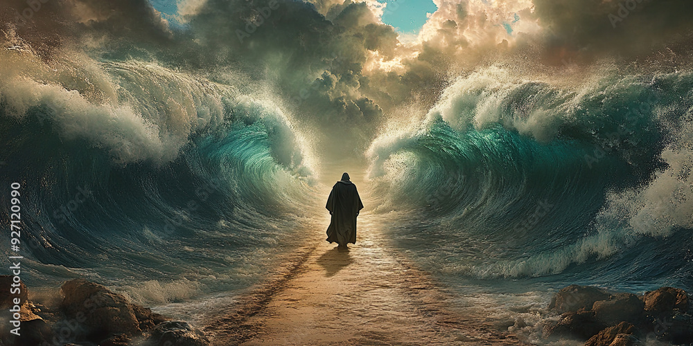 Moses parting the Red Sea, Bible religious story Old Testament ...
