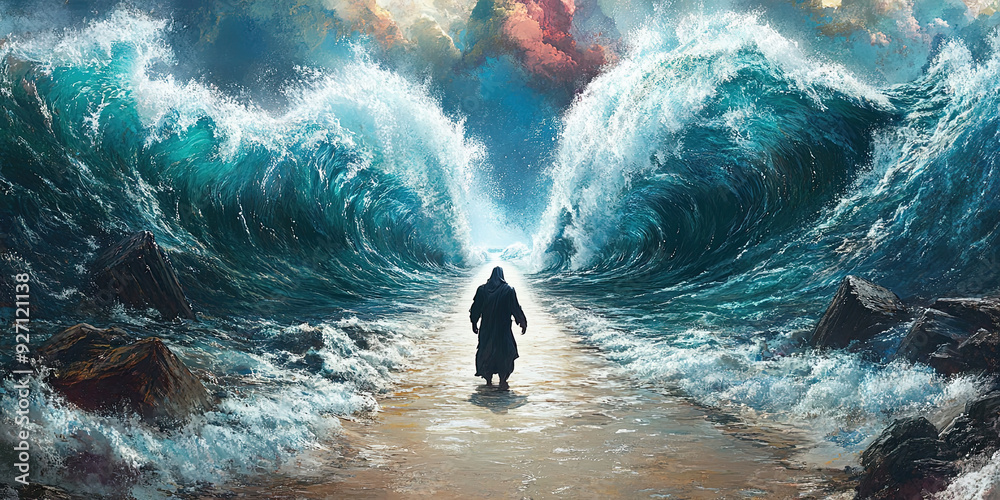 Moses parting the Red Sea, Bible religious story Old Testament ...