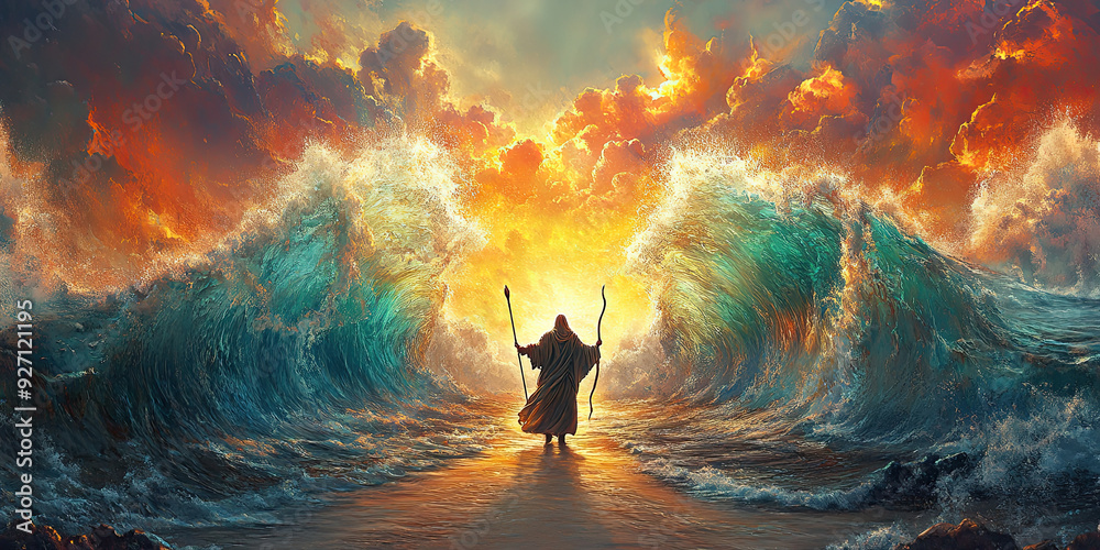 Moses parting the Red Sea, Bible religious story Old Testament ...