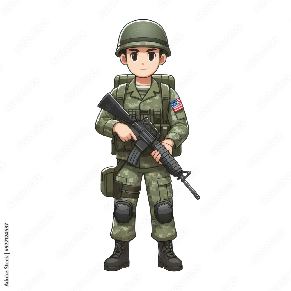 2d cartoon soldier with a rifle, isolated on transparent background ...