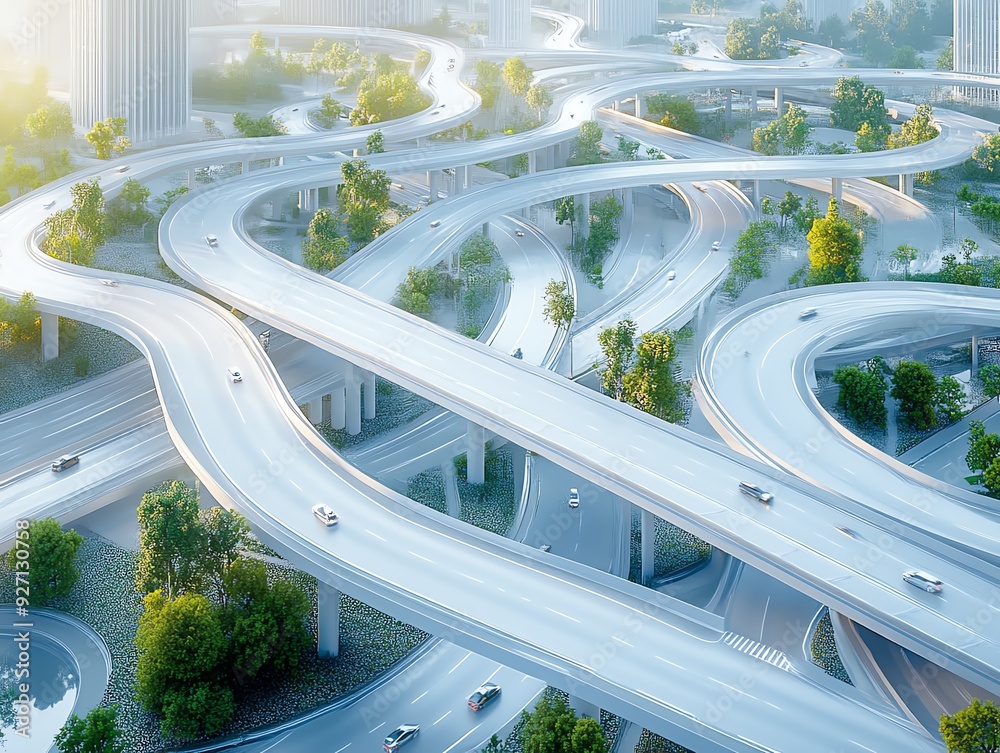 3D rendering of a highway interchange, highlighting the assembly of ...