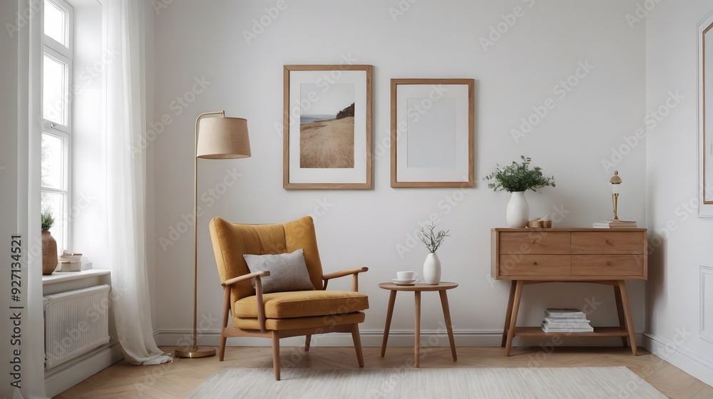 High resolution photo frame on the wall interior image template, empty ...