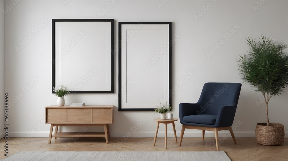 High resolution photo frame on the wall interior image template, empty ...