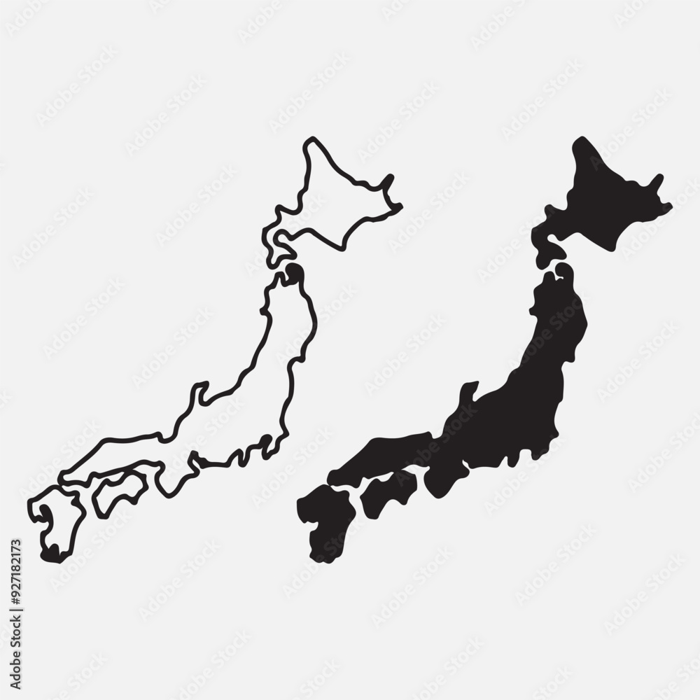 Japan map silhouette with outline vector Design Stock Vector | Adobe Stock