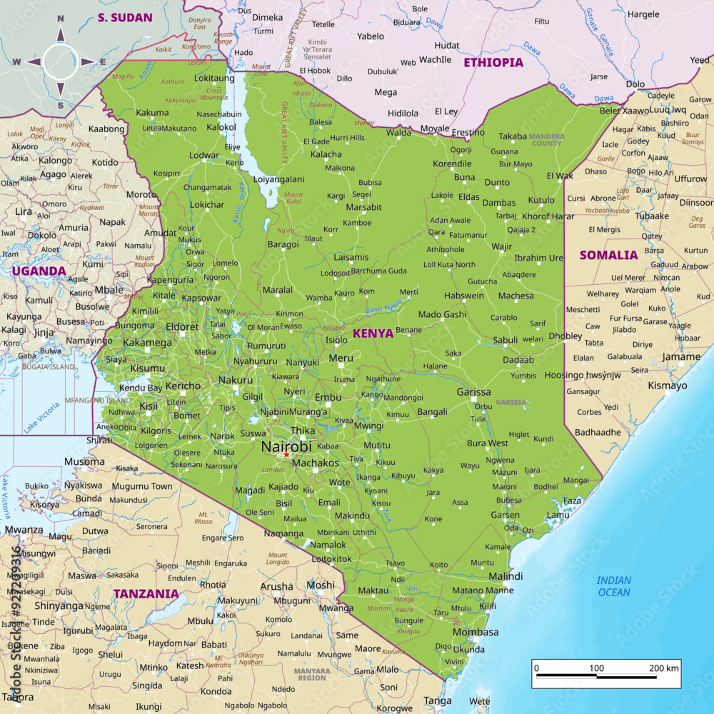 Detailed political map of Kenya Stock Vector | Adobe Stock
