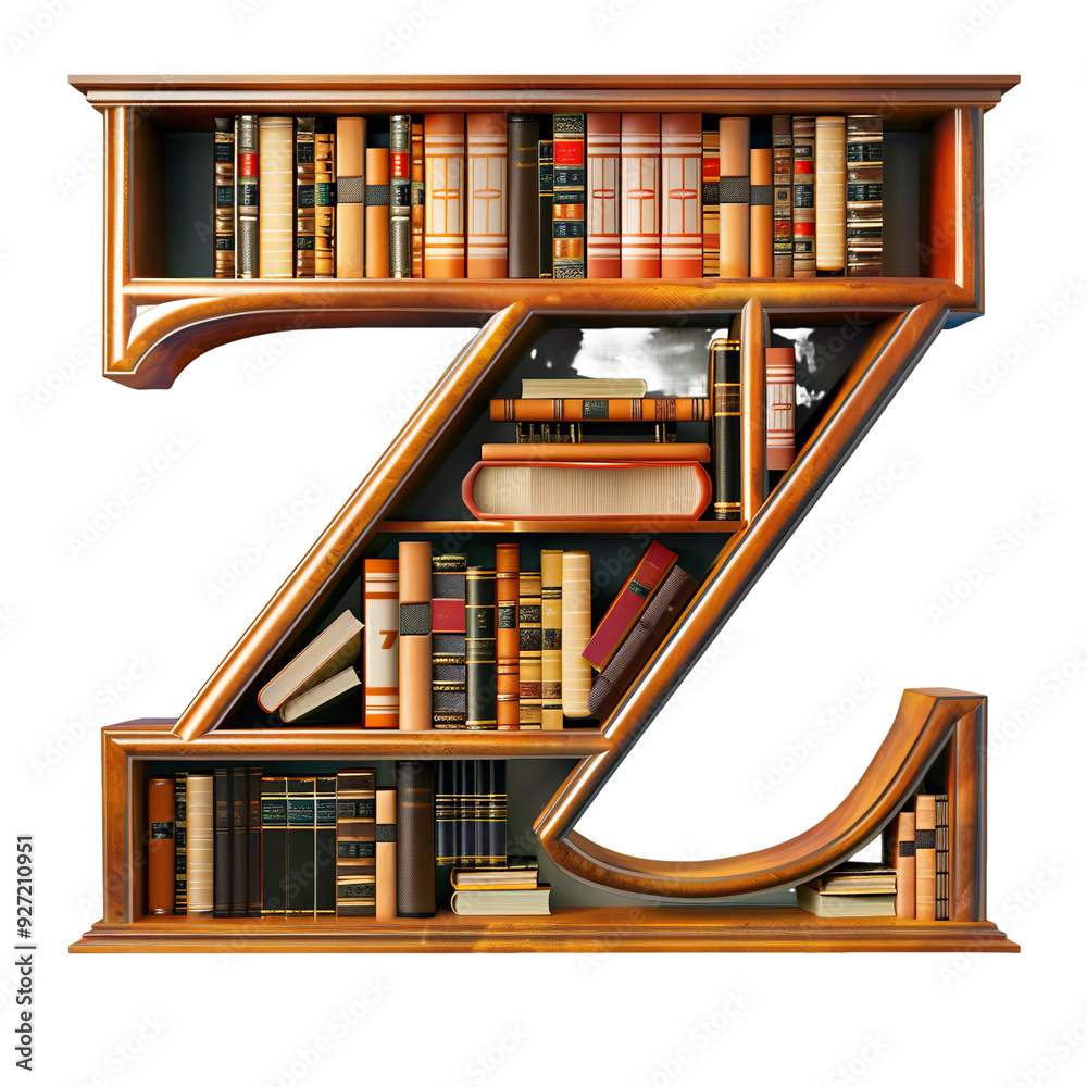 The letter Z made with a standalone bookshelf filled with books ...