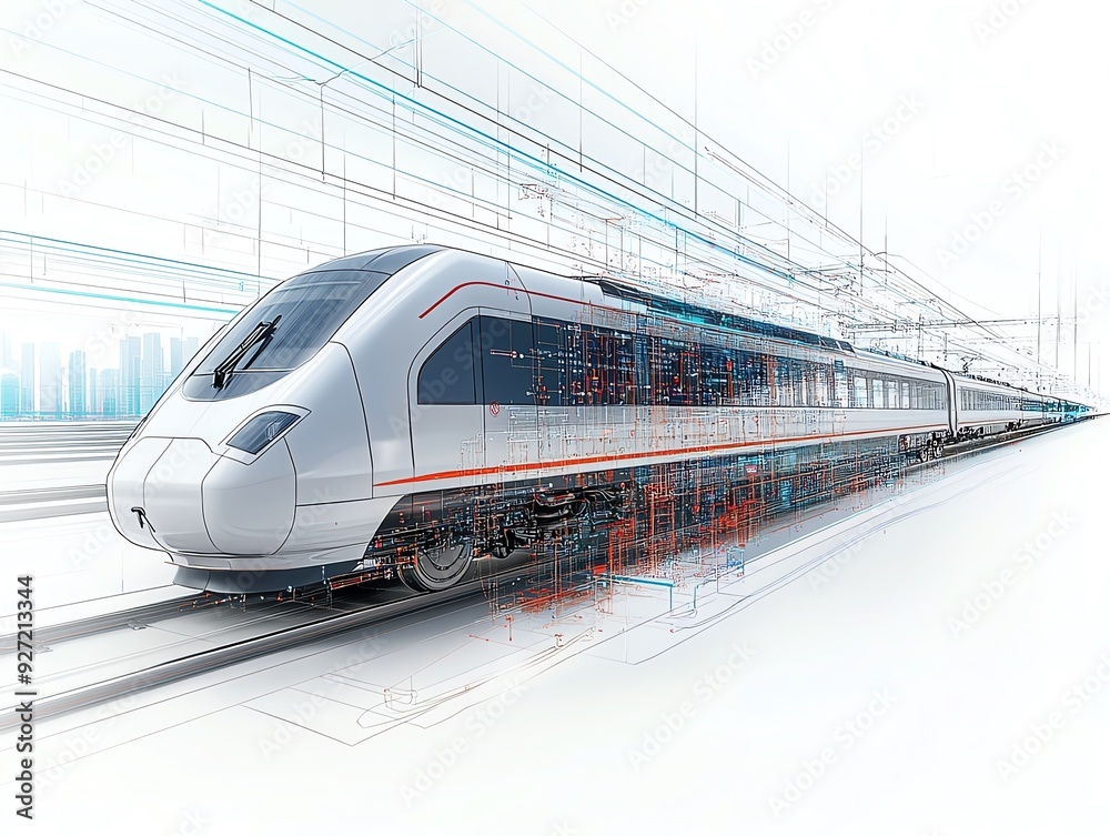 Detailed schematic of a highspeed rail system, illustrating the layout ...