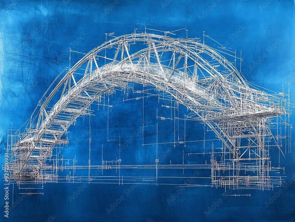 Artistic blueprint of a modular bridge assembly, highlighting the ...