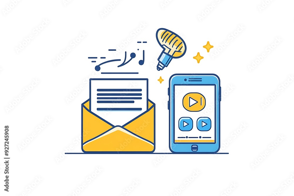 Voice messages with mobile phone app illustration. Cartoon isolated ...