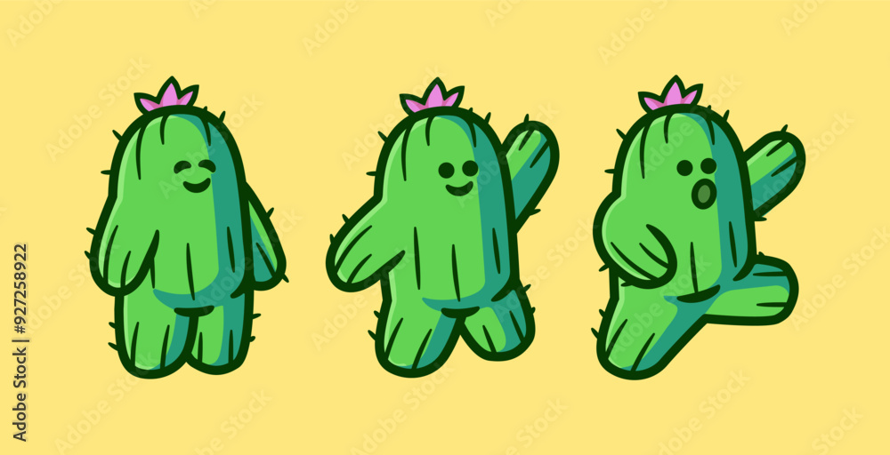 Cactus desert cartoon characte mascot with arm and foor and different ...