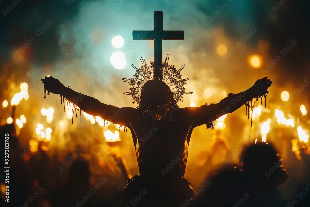 Crown of throns and Silhouette Jesus cross.Crucifixion Of Jesus Christ ...