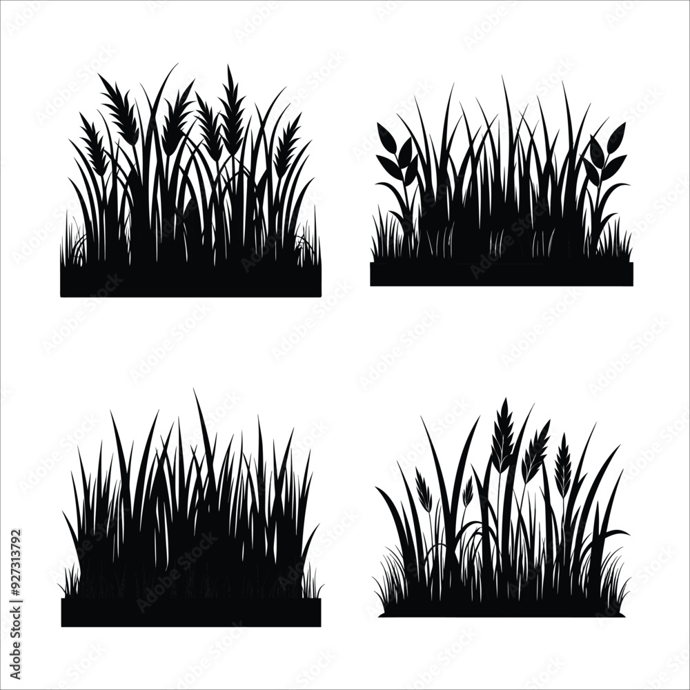 "Realistic Grass Border Silhouette - Vector Design Featuring Detailed ...