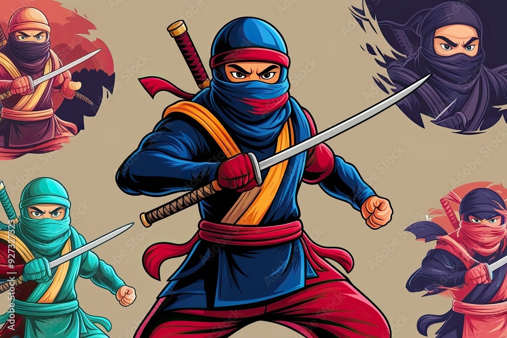 Vibrant Mythical Ninja Character Design in Colorful Vector Art Stock ...