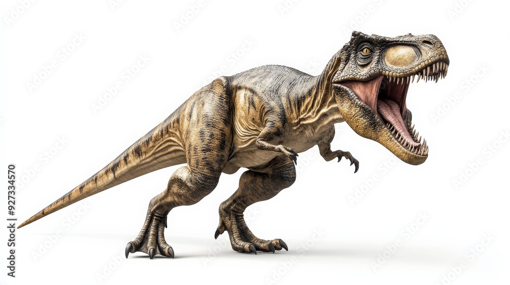 Realistic T-Rex dinosaur illustration with open mouth roaring, isolated ...