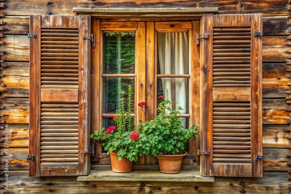 Vintage wooden window shutters add a touch of nostalgia to a distressed ...
