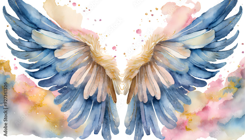 Beautiful magic watercolor angel wings Splash on a white isolated ...