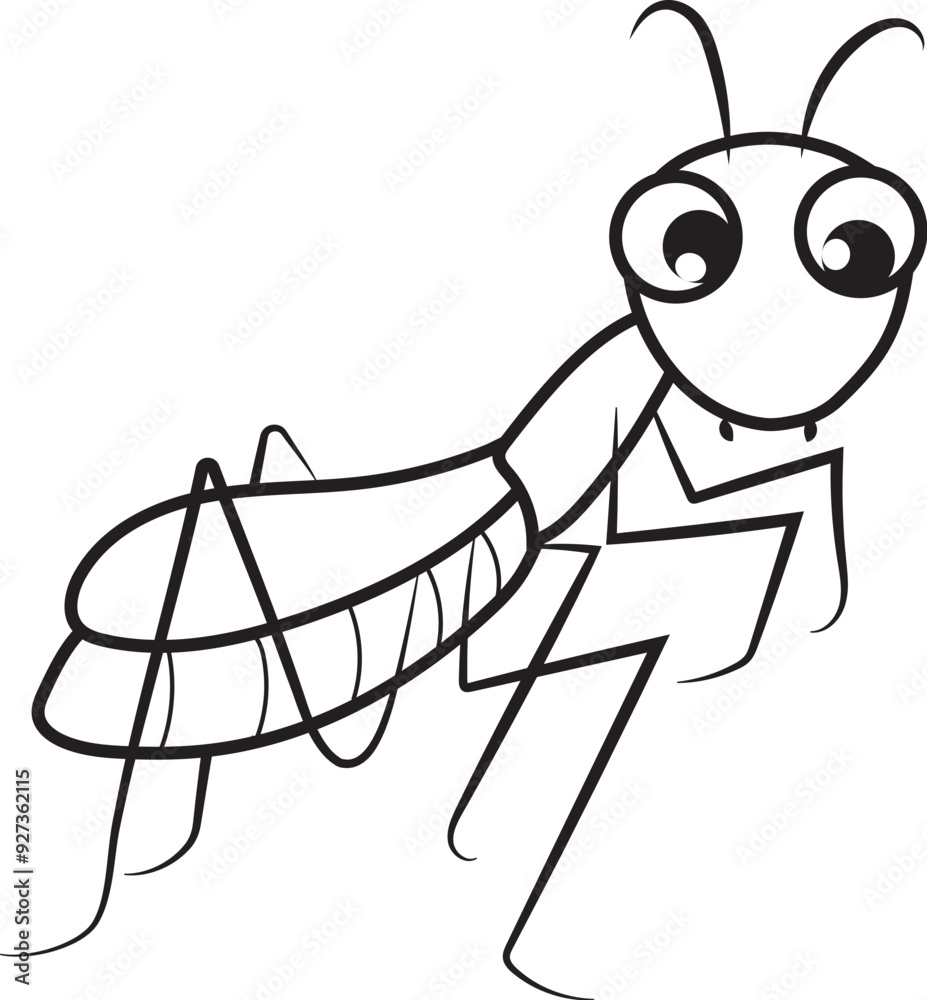 Cute cartoon insects line art coloring. Praying mantis vector ...