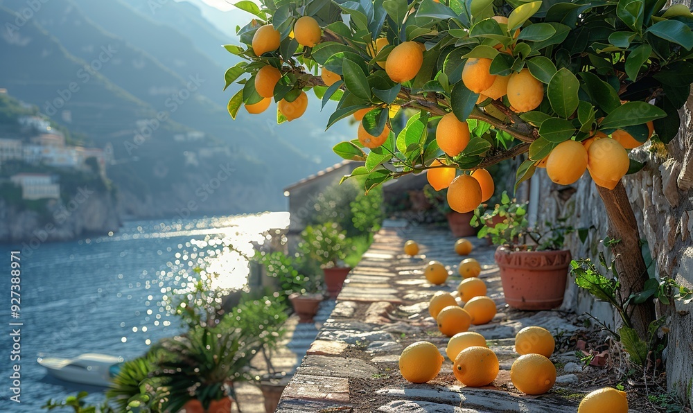 Lemons are thriving in a sunlit garden on the Amalfi Coast, Italy ...