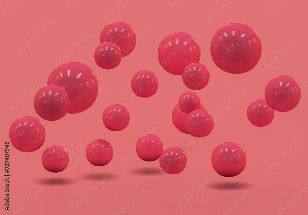 Geometric red 3d rendering spheres realistic backdrop Suspended balls ...