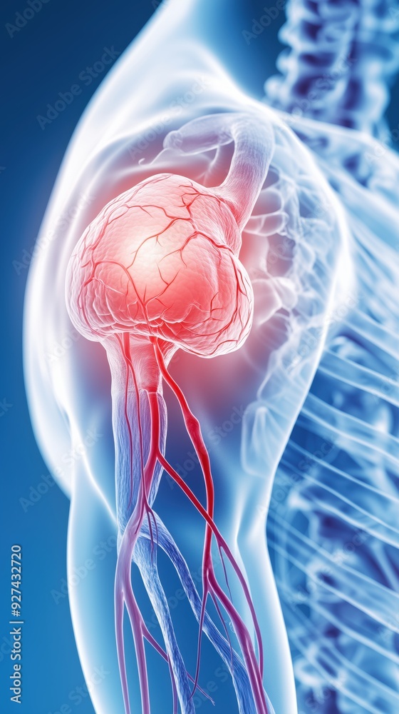 High-resolution 3D illustration of the human shoulder focusing on ...