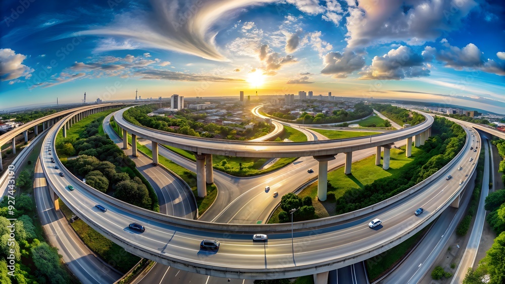 Spherical HDRI panorama of multilevel junction motorway in Thailand ...