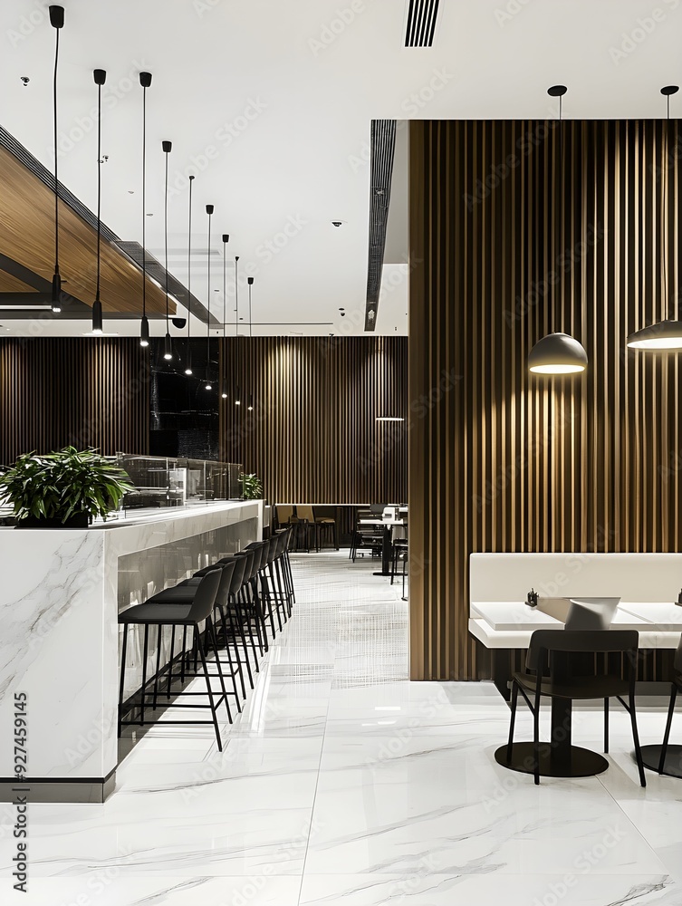 Interior, modern and minimalist food court interior design, white ...