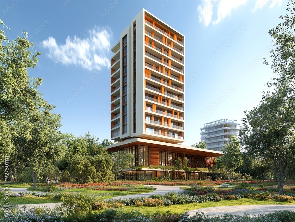 Conceptual design of a modern residential tower in a vibrant urban ...