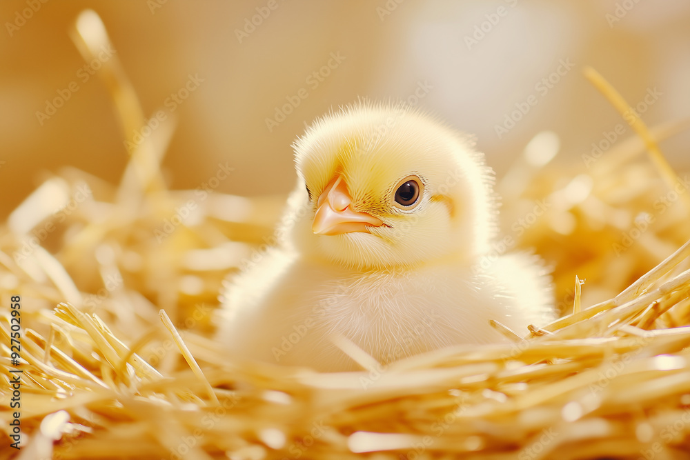 Cute baby chick in the nest, straw background,clean sharp focus, film ...