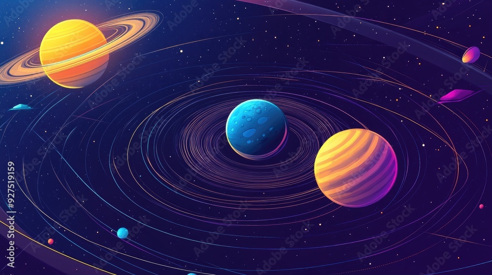 Astronomy educational poster featuring a vector solar system map with ...