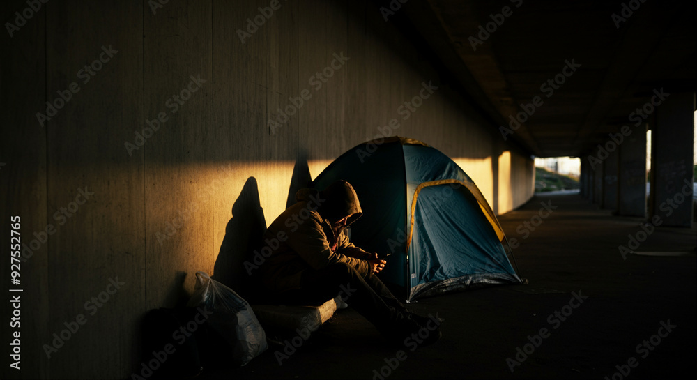 Tent and Homelessness: A Person Seeking Shelter in an Urban Environment ...