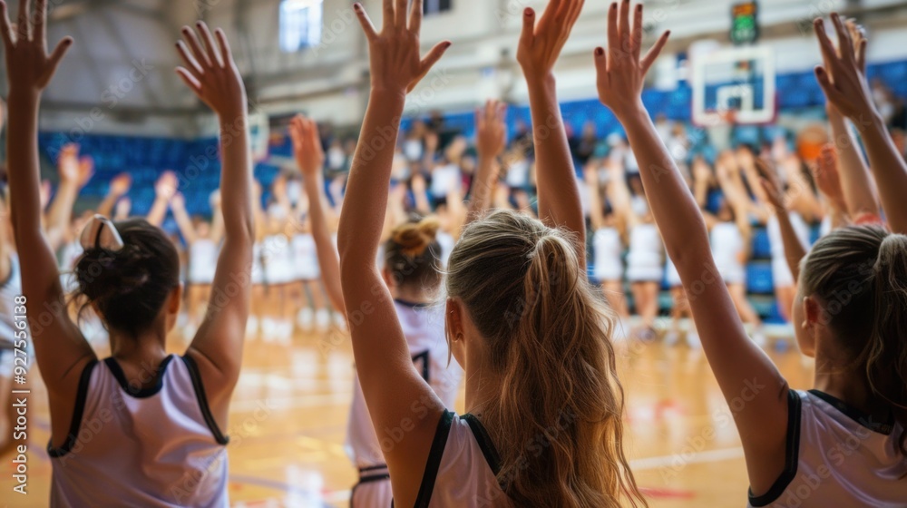 Cheerleading squad cheering and performing high-energy routines on the ...