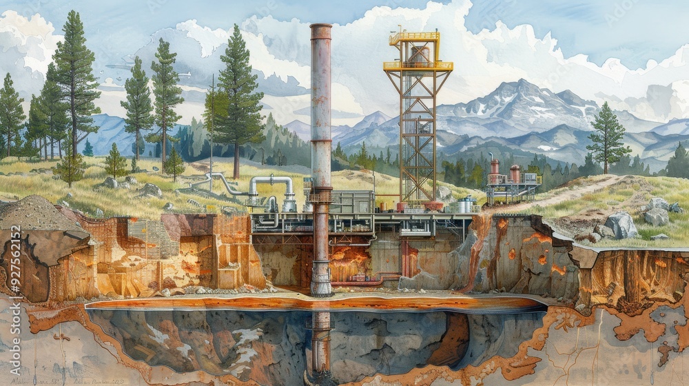 Geothermal Energy Plant Cross Section Illustration Stock Photo | Adobe ...
