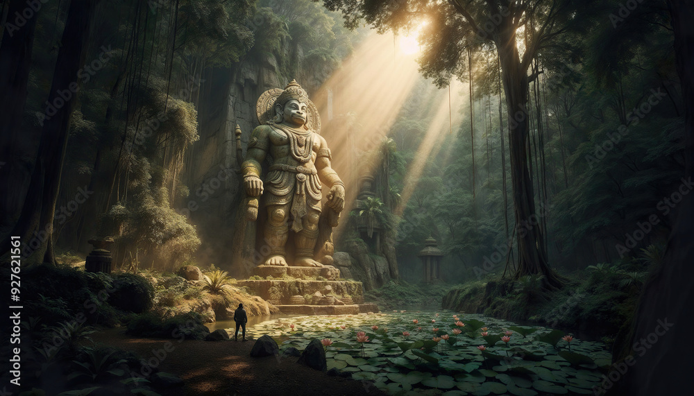 Huge statue of Lord Hanuman in mysterious forest Stock Photo | Adobe Stock